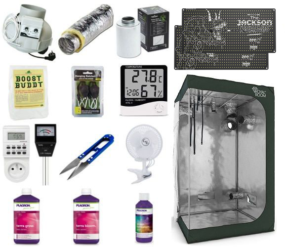 Growbox Set RoyalRoom® 120x120x200 + 2x Grow The Jungle The Jackson Nemesis 200W LED GROW ...