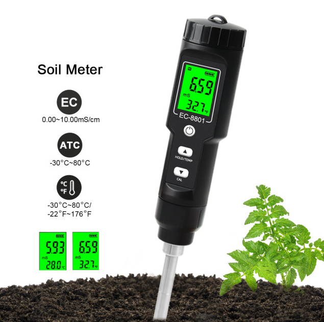 Portable EC & temperature tester for soil - conductivity meter ...